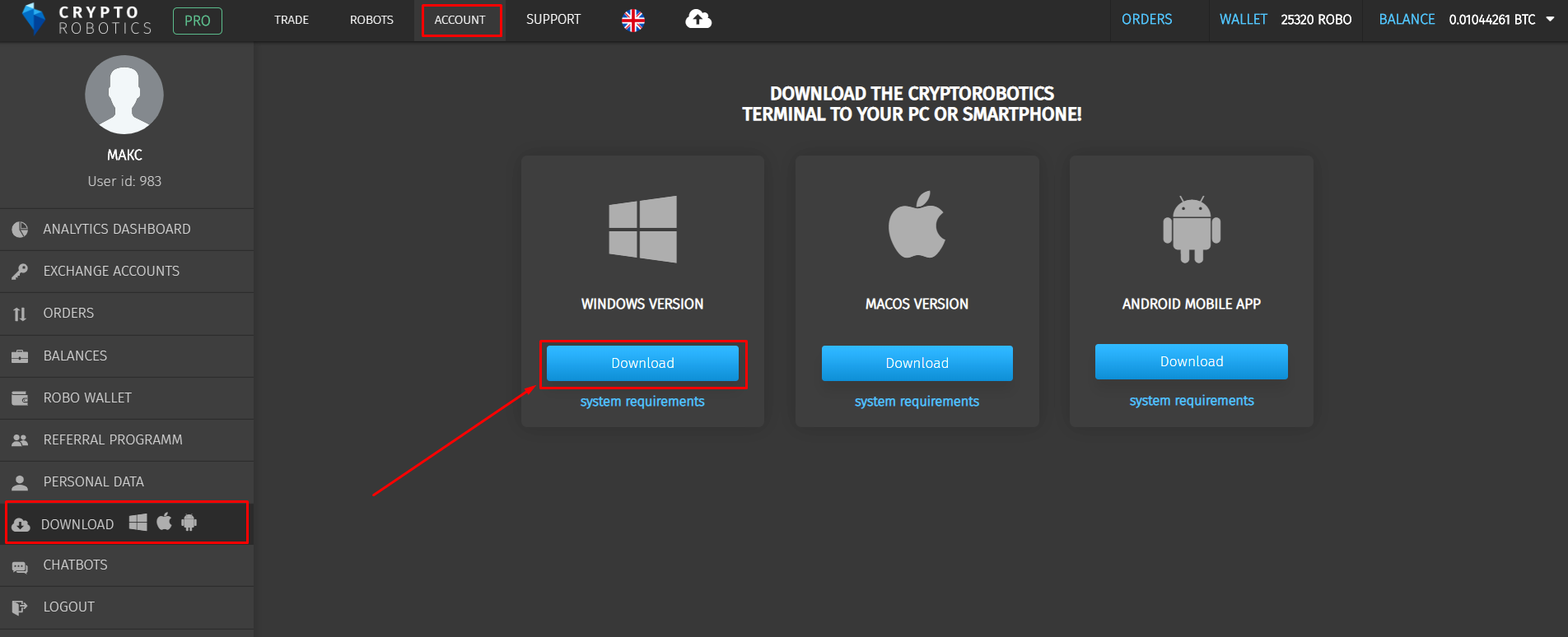 Web-version of CryptoRobotics